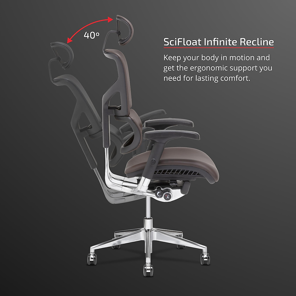 X-Chair X4 High End Executive Chair, Brown Leather with Headrest - Ergonomic Office Seat/Dynamic Variable Lumbar Support/Floating Recline/Stunning Aesthetic/Adjustable/Perfect for Office or Boardroom