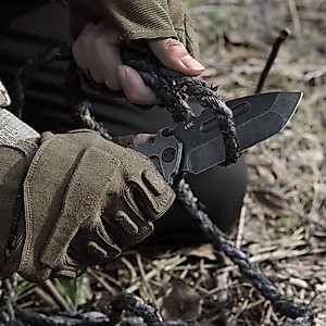 AUBEY Folding Pocket Knife with Tanto Tumbled Black 440C Steel Blade, Liner Lock, G10 Steel Handle, Clip, Glass Breaker, EDC Tool Knife for Men Hunting, Magic Axe