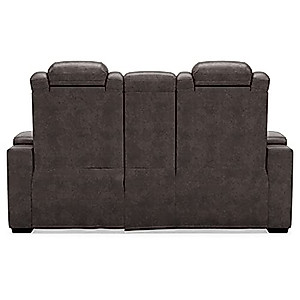 Signature Design by Ashley Hyllmont Power Reclining Loveseat with Center Console, Weathered Gray