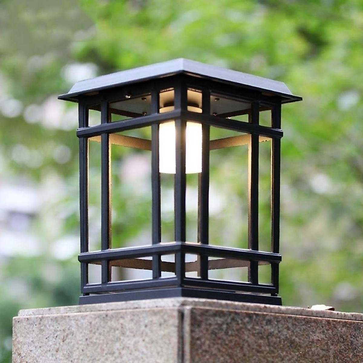 ZMY IP55 Exterior Solar Retro Column Lamp Outdoor Rainproof Aluminum Post Light Lawn Garden Home Landscape Pole Lantern Waterproof Door Pathway Illumination