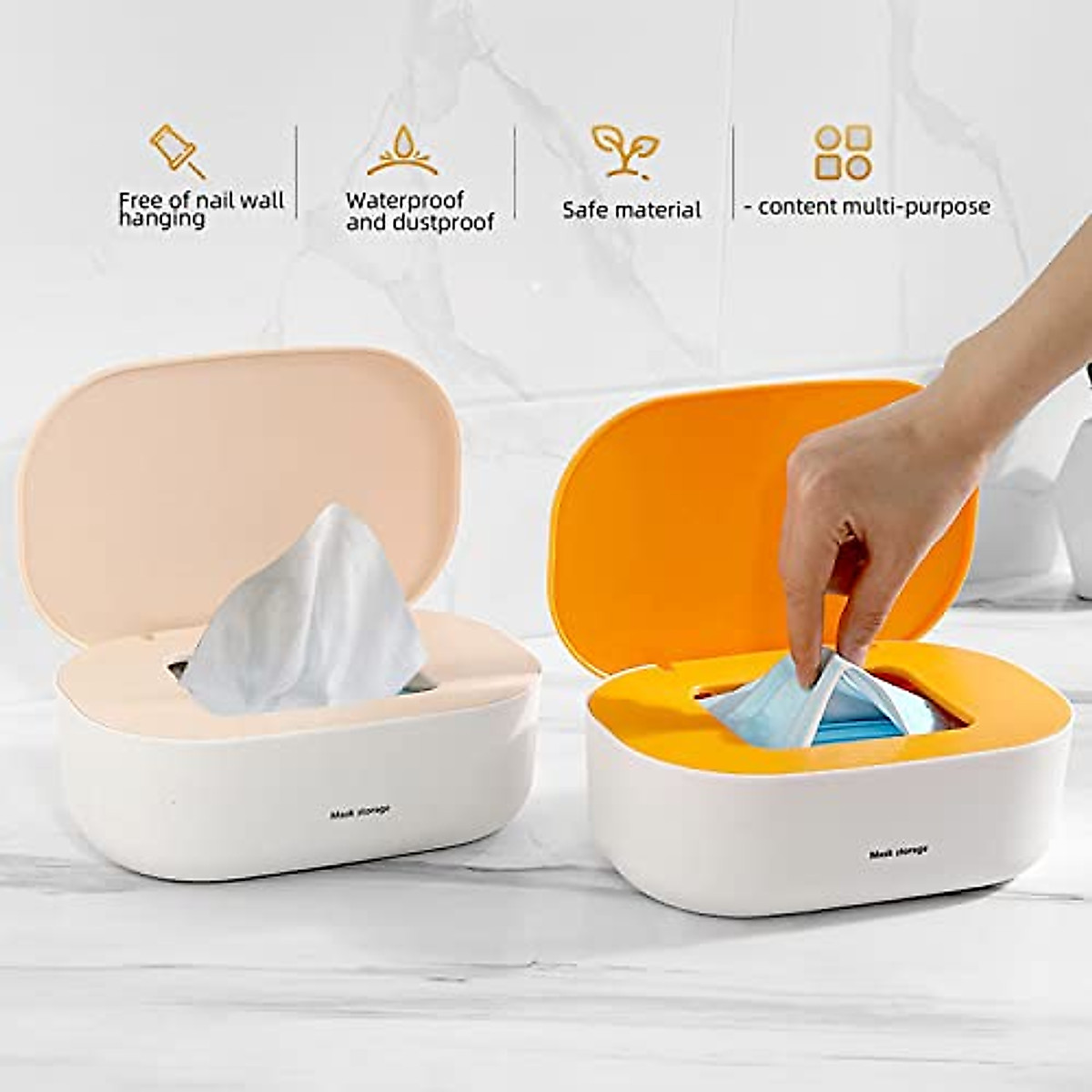 AnyCar Wipes Holder, Household Large Capacity Sealing Tissue Storage Holder, Wall Mount Wipes Mask Storage Box, Desktop Wall Storage Box with Lid (Grey)