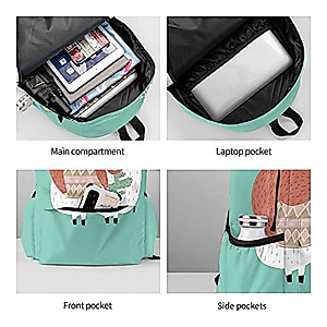 KiuLoam 17 Inch Backpack Cute Sloth Llama Friends Mint Green Laptop Backpack Shoulder Bag School Bookbag Casual Daypack