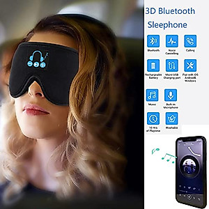3D Sleep Headphone with Bluetooth Headphones with Speakers and Microphone, Adeleloth Wireless Music Sleeping Eye Mask Washable Earbuds for Side Sleeper, Air Travel, Office Nap, Meditation