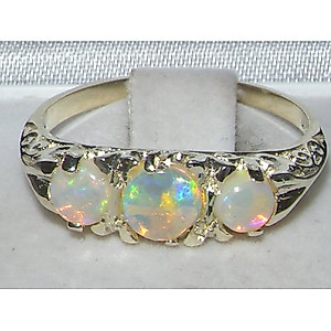 925 Sterling Silver Natural Opal Womens Band Ring - Size 5
