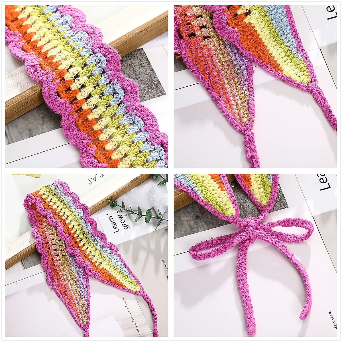 CHLINS Hairband, 3PCS Crochet Headband Women Floral Hairband - Elastic Handmade Crochet Head Wrap Bohemian knit Headband for Women and Girls(Rainbow, Beige, Dark Coffee)