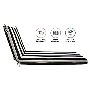 Honeycomb Outdoor Cabana Stripe Black & Ivory Chaise Lounge Cushion: Recycled Fiberfill, Weather Resistant, Reversible, Comfortable and Stylish Patio Cushion: 22.5" W x 70" L x 3.5” T