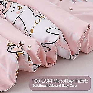JSD Pink Unicorn Kids Comforter Set for Girls, 2 Pieces Twin Microfiber Comforter with Pillow Sham, Soft Comfortable Machine Washable