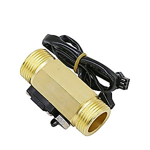 MANGAO 1/2" 3/4" Water Flow Sensor Brass External Thread1.75MPa Sensor Pulse Turbine Flowmeter DC5~18V with Temperature Detection (Size : 3/4")