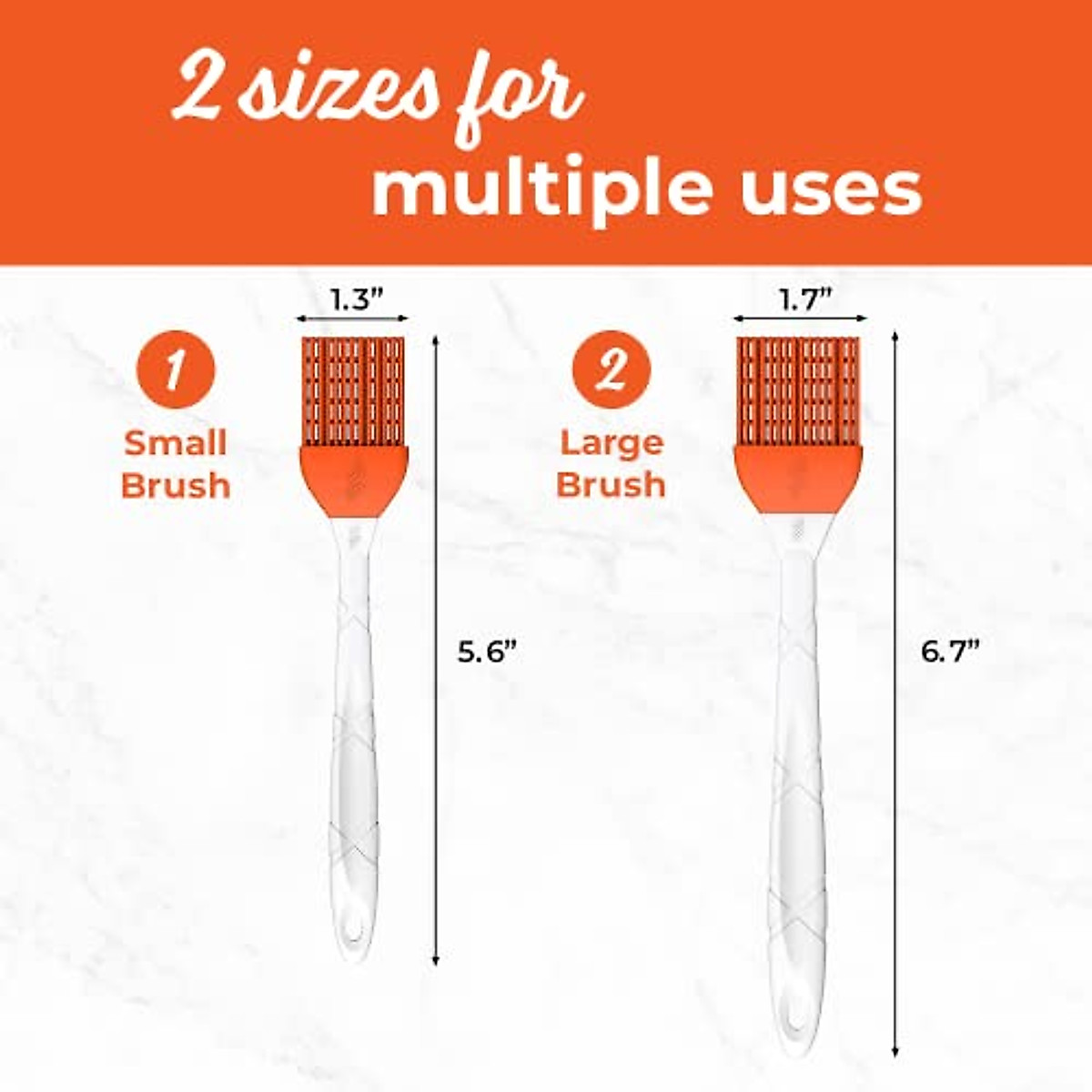 M KITCHEN WORLD Silicone Pastry Brush for Cooking 2 Pieces - Rubber Basting Brush with Grid, Kitchen Brushes Utensils for Food Sauce Butter Oil BBQ Spreading - Orange