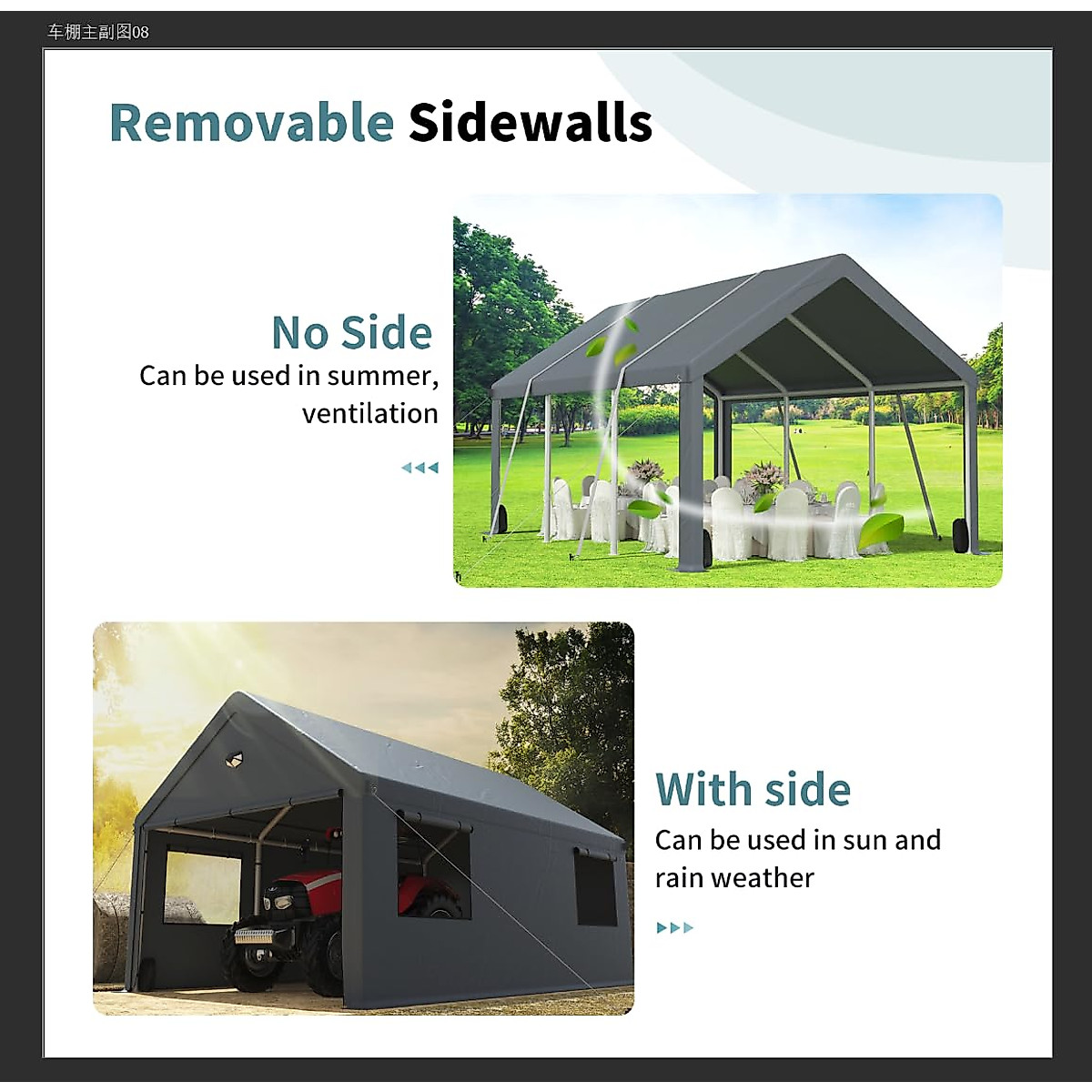 12x20 Heavy Duty Carport Canopy - Extra Large Portable Car Tent Garage with Roll-up Windows and All-Season Tarp Cover,Removable Roof &Side Walls for Car, SUV,Boats&Truck Shelter Sheds