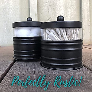 Autumn Alley Deluxe Farmhouse Apothecary Jars Set, Black Bathroom Jars Qtip Holder Glass - Rustic Vanity Organizer for Bathroom Counter, Cotton Balls, Swabs, Rounds, Salts 2 Small Glass Jars with Lids