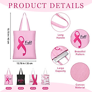 Silkfly 12 Pcs Breast Cancer Awareness Gift Canvas Tote Bags with Handles Pink Ribbon Bags Reusable Grocery Shopping Party Cloth Handbags Washable Craft, 13.78 x 15.75 In