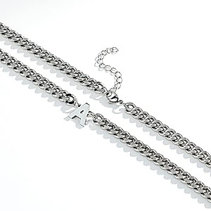 RUOOUY Initial A-Z Letter Necklace for Men Stainless Steel Cuban Link Chain 18+2 Inch Personalized Letter Charm Pendant Jewelry Gift for Boys Women（Silver-J）