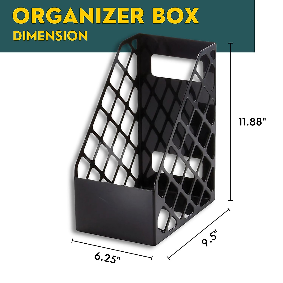 1InTheOffice Magazine File Holder, Magazine Rack, Plastic File Holder Organizer Box, 6.25 x 9.5 x 11.88, Recycled, Black, 1 Pack