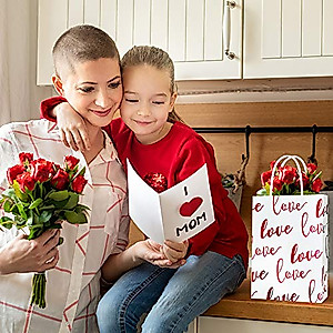 12Pcs Mothers Day Gift Bags, Love Theme Paper Bags with Handle for Valentines Day, Wedding, Father's Day, Sweetest Day or Any Occasion Holiday Bags for Gifts