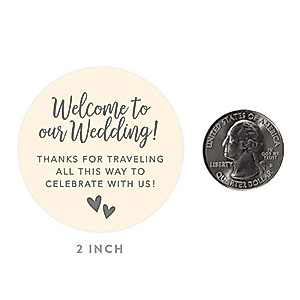Andaz Press Out of Town Bags Round Circle Gift Labels Stickers, Welcome to Our Wedding Thanks for Traveling to Celebrate with Us, Ivory, 40-Pack, for Destination OOT Gable Boxes