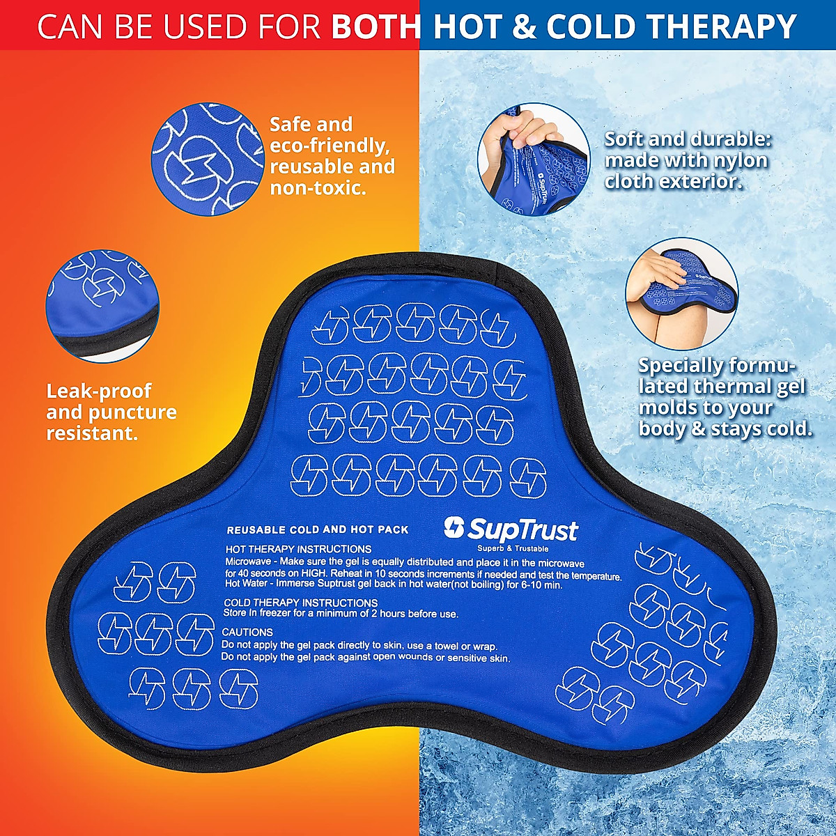 Gel Ice Pack for Injuries Reusable: Cold/Hot Pack for Neck, Shoulder, Knee, Hot Cold Therapy for Rotator Cuff Injuries, Bursitis, and Swelling, Shoulder Ice Pack Wrap, Ice Pack for Shoulder Brace