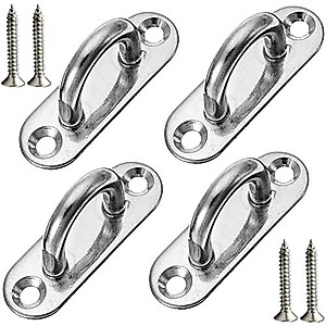 4 Pcs 3.1 Inch 304 Stainless Steel Ceiling Hooks Pad Eyes Plate Marine Hardware Hooks with Screws