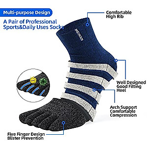 limide Men's Running Toe Socks Five Finger Socks Compression Crew Low Cut Ankle Athletic Wicking Socks for Running 3 Pairs(Size 7-11)