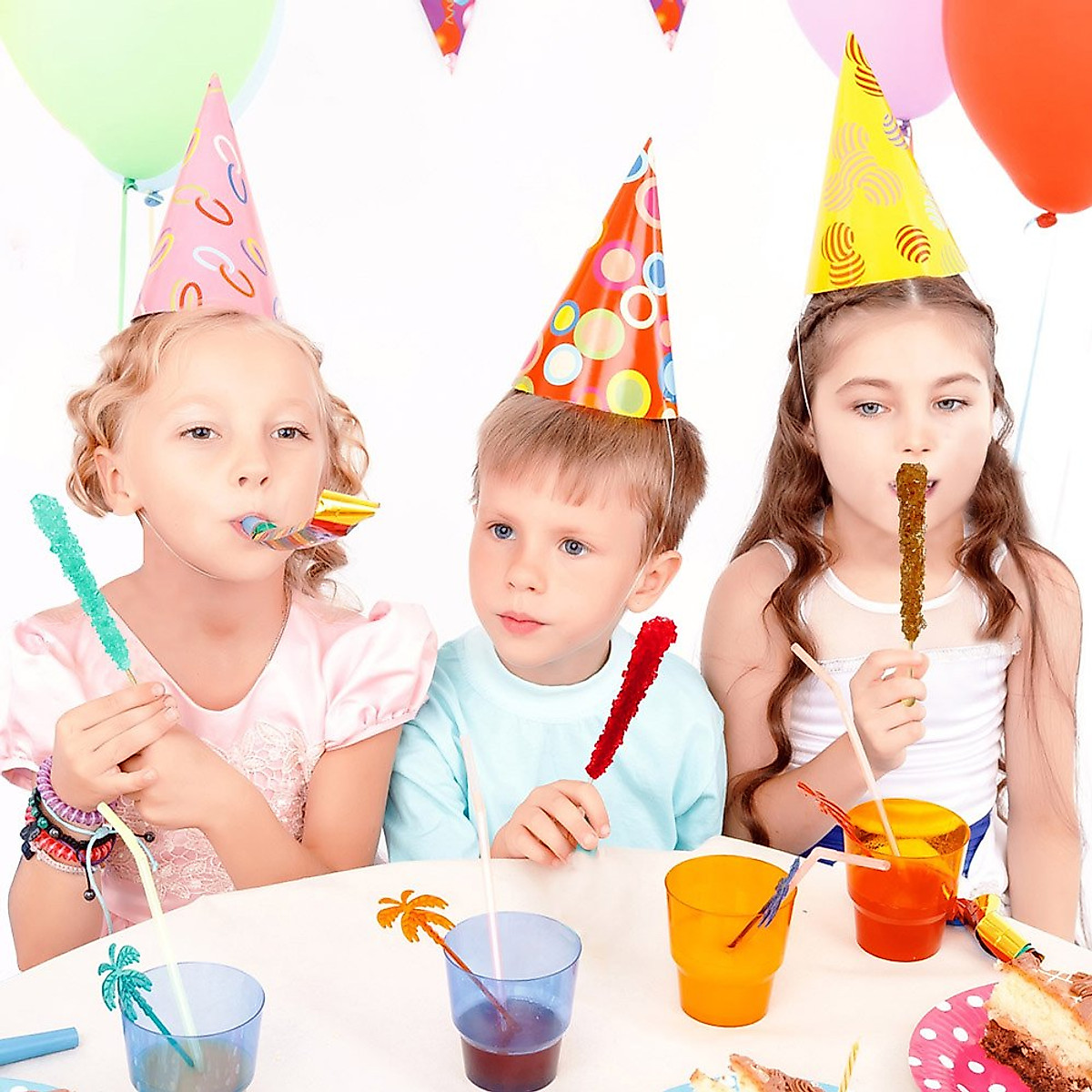 Extra Large Rock Candy Sticks: 36 Light Blue Cotton Candy Lollipop - Individually Wrapped - Crystal Rock Candy Sticks for Candy Buffet, Birthdays, Weddings, Receptions, Bridal and Boy Baby Showers