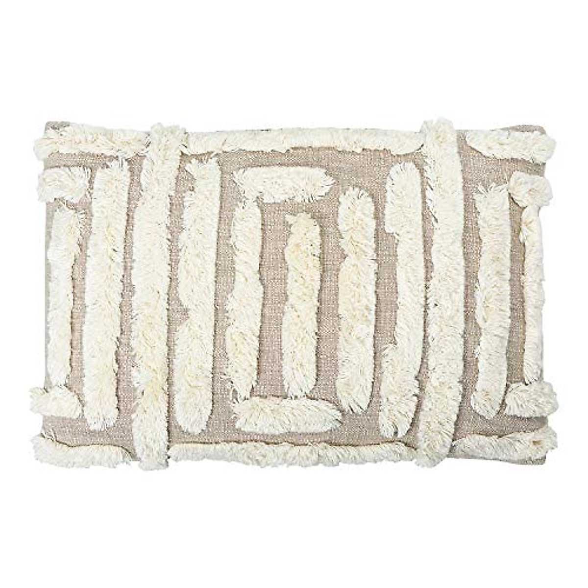 Creative Co-Op Lumbar Tan & Cream Tufted Woven Cotton Pillow, Tan