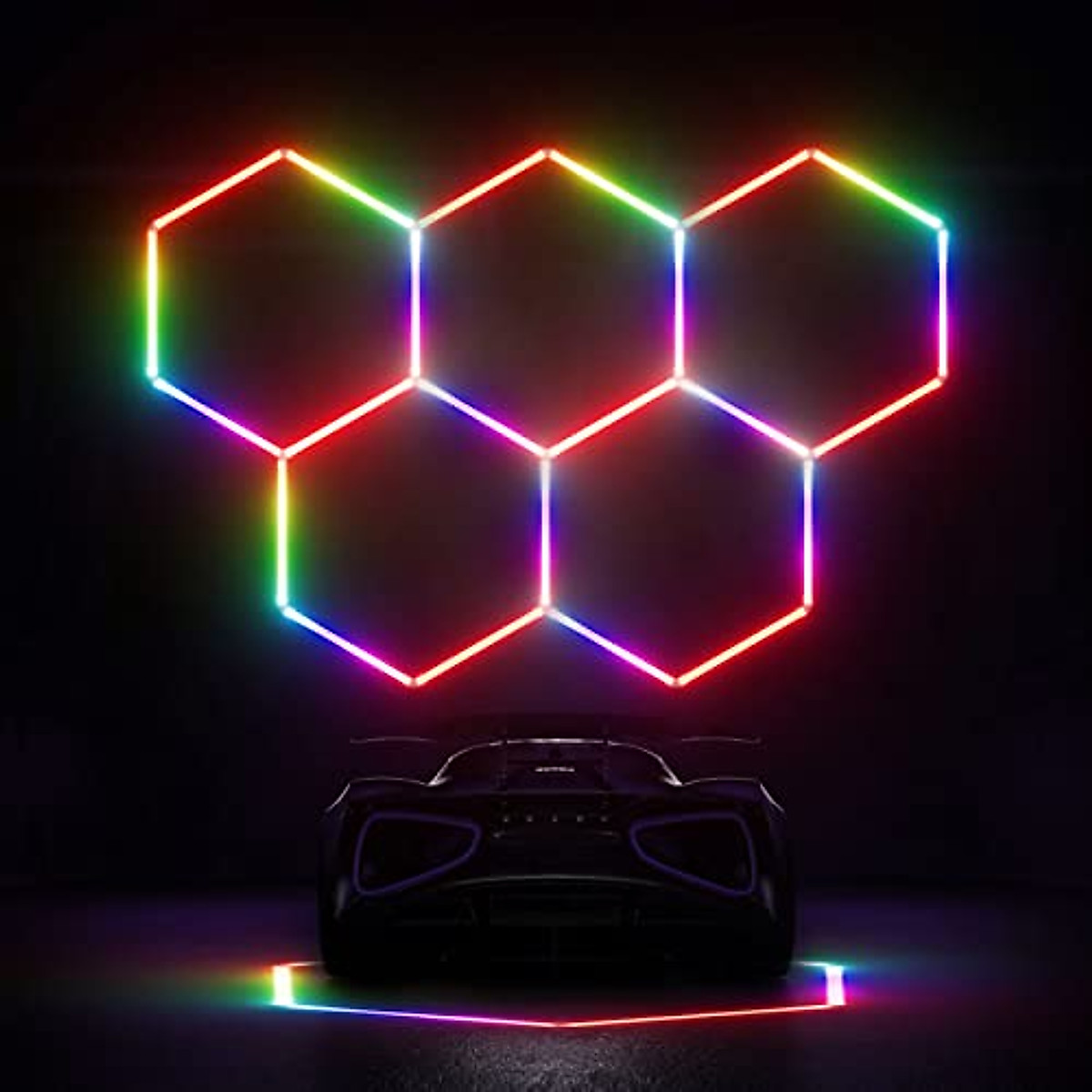 LED Hexagon RGB Garage Light, RGB Hexagon Light - Multi-Mode Light Color Change, for Private Garage KTV Bar Basement Gym Lighting, 5 Pack