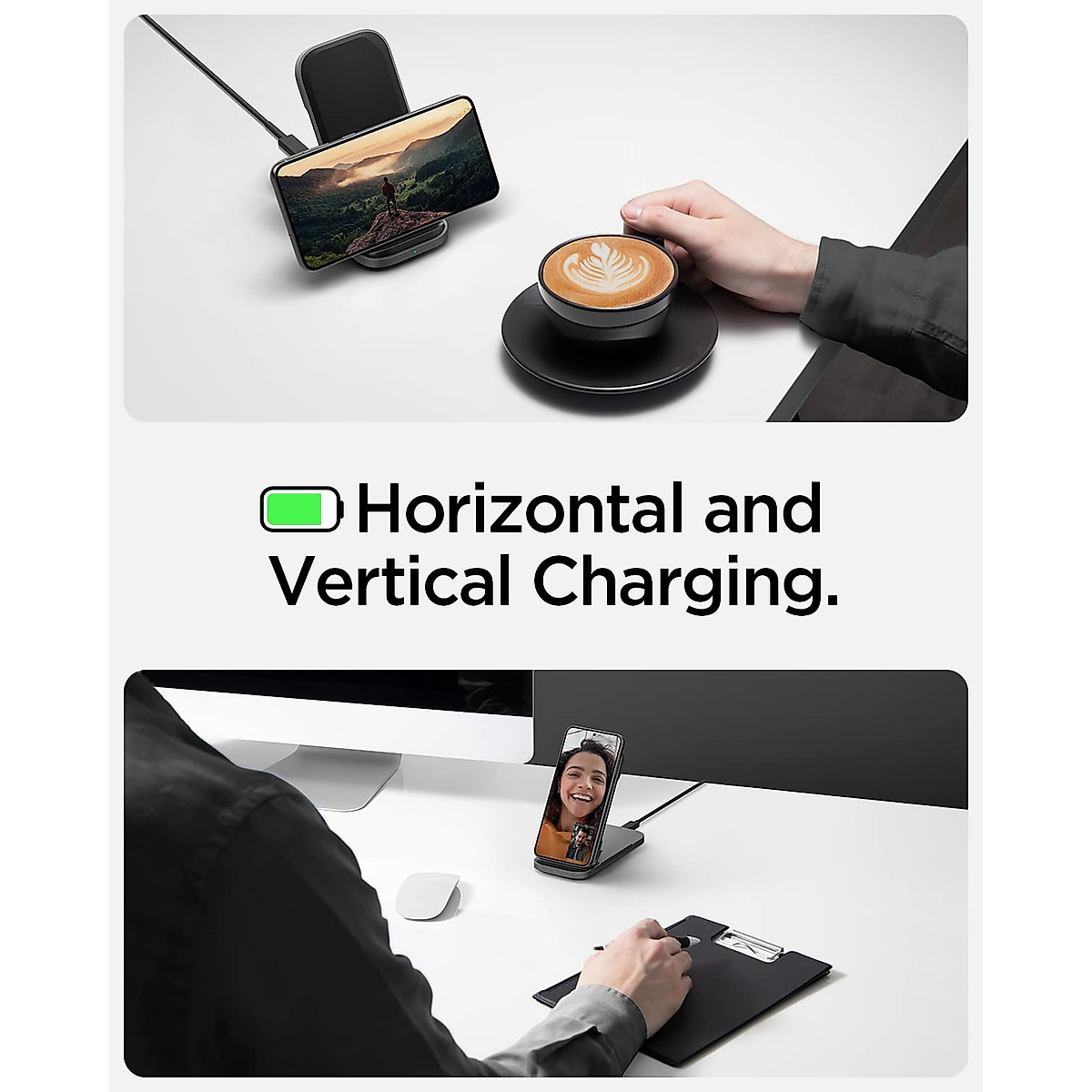 Spigen [Designed for Samsung] Qi Flex True 15W Super Fast Wireless Charger Stand & Pad for Samsung Galaxy S24 Plus Ultra S23 Z Fold Flip 5 4 S22 Note 20 S21 S20 Note 10 and More [No Adapter Included]