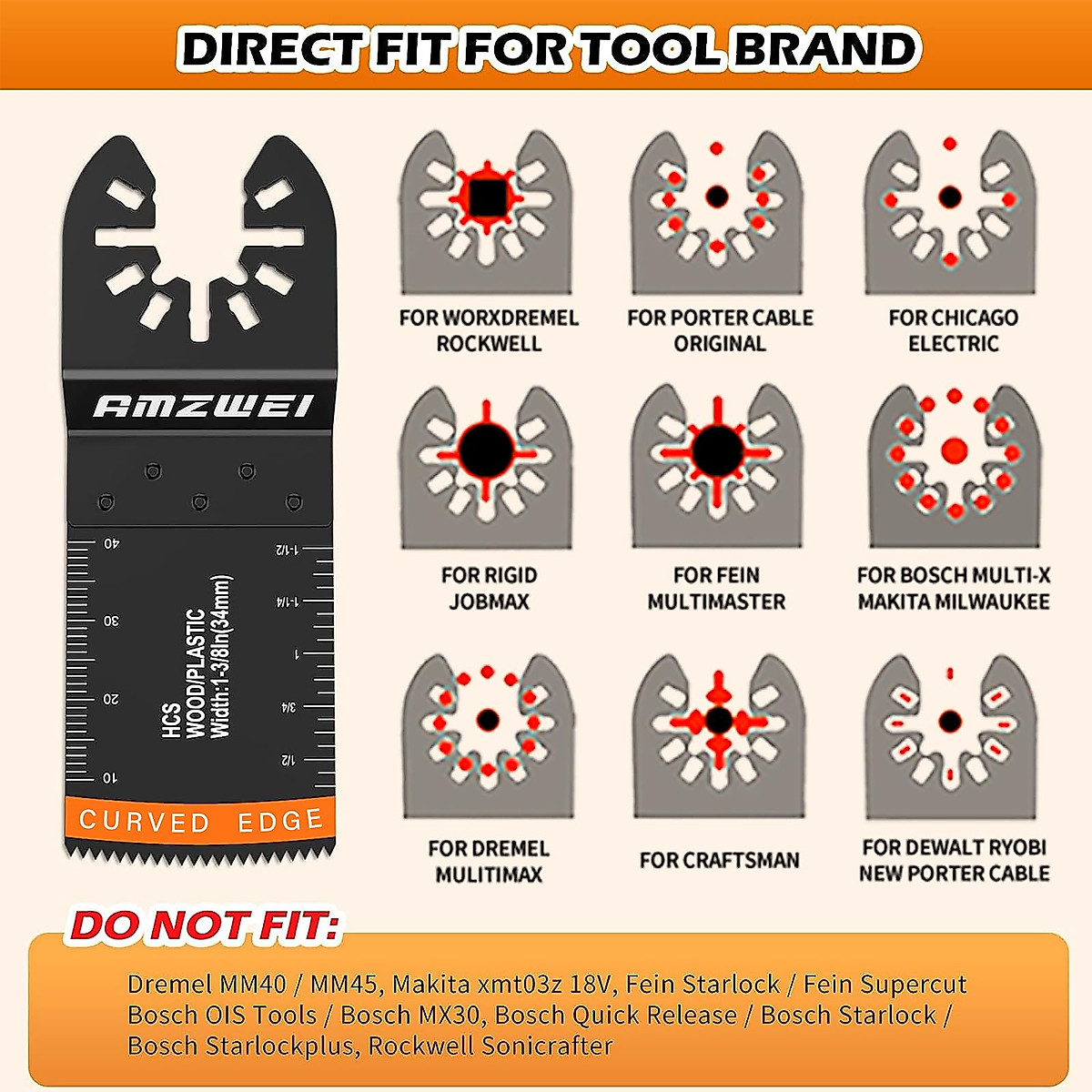 AMZWEI 97Pcs Oscillating Tool Blade, Titanium Multitool Blades with Case, Sandpaper for Grout Removal, Wood, Metal, Plastic, Oscillating Saw Blades Compatible with Dewalt Ryobi Milwaukee Rockwell