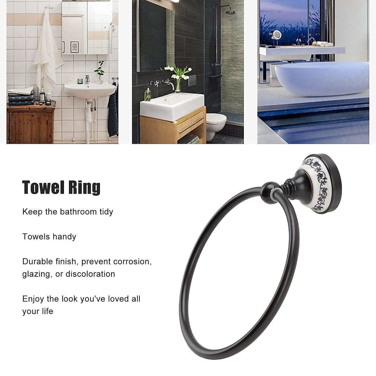 Towel Rings, Bathroom Wall Mounted Round Towel Rack Black Antique Round Towel Holder Bath Hand Towel Rack for Home