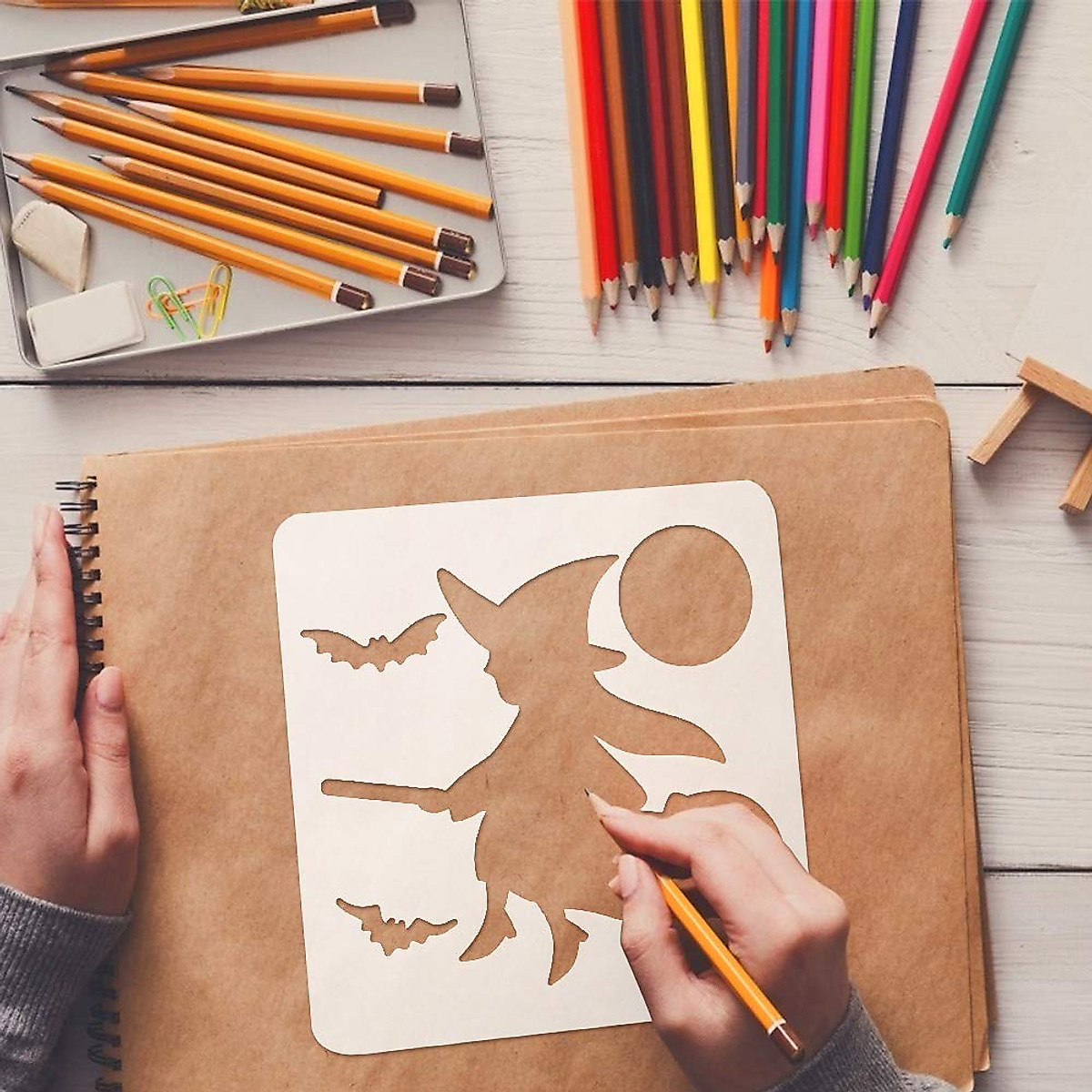 Koogel 28 PCS Halloween Stencils, 5 Inch Halloween Templates Halloween Pumpkin Stencils Plastic Halloween Stencils for DIY Card Craft Art Drawing Painting Spraying Window Glass Wood Airbrush Walls Art