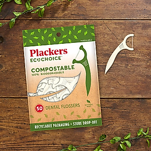 Plackers EcoChoice Compostable Dental Flossers, Sustainably Sourced, BPA Free, Recyclable Packaging, Natural Mint Flavor 50 Count (Pack of 6)