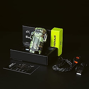 Extremus Blaze 360 Rechargeable Electric Lighters, Dual Arc Lighter, Windproof Plasma Lighter, Waterproof Lighter, Flameless Lighter with Whistle Lanyard for Camping (Army Green Flex)