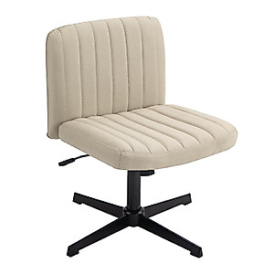 Panana Office Chair Fabric Padded Seat Armless Desk Chair Swivel Computer Task Chair Mid-Back No Wheels Accent Chair (Beige)