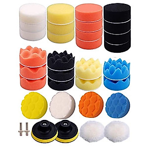 WONDER POINT Buffing Polishing Pads - 3 Inch 31 Pieces Premium Material Car Foam Drill Polishing Pad Kit Sponge Pads Buffer Polisher Kit Headlight Restoration Kit with Wool for Car Polishing, Waxing
