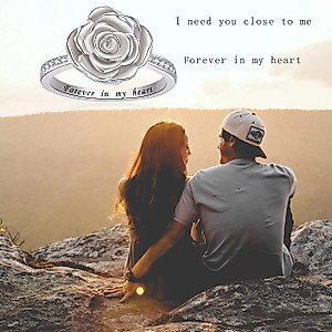 BEILIN Sterling Silver Rose Flower Urn Ring for Ashes Hold Loved Ones Forever in My Heart Cremation Jewelry Urns Ring for Women (10)