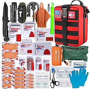 [2024 Upgrade] First Aid Kit,Survival Gear Outdoor Tactical Gear Set Military Grade Molle System for Camper Travel Hunting Hiking and Adventures（RED）