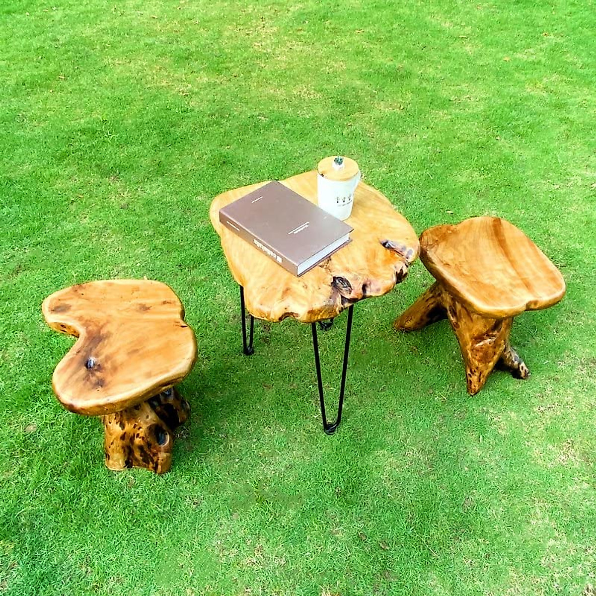 Brefhome Tree Stump Side Table Natural Edge Cedar Real Wood End Table,Small Wooden Mushroom Stool, Indoor/Outdoor
