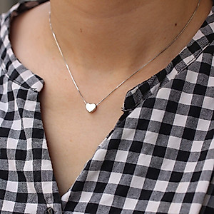 WRISTCHIE 925 Sterling Silver Tiny Minimalism Floating Heart Necklace 17.5" (Silver) (Box Chain)