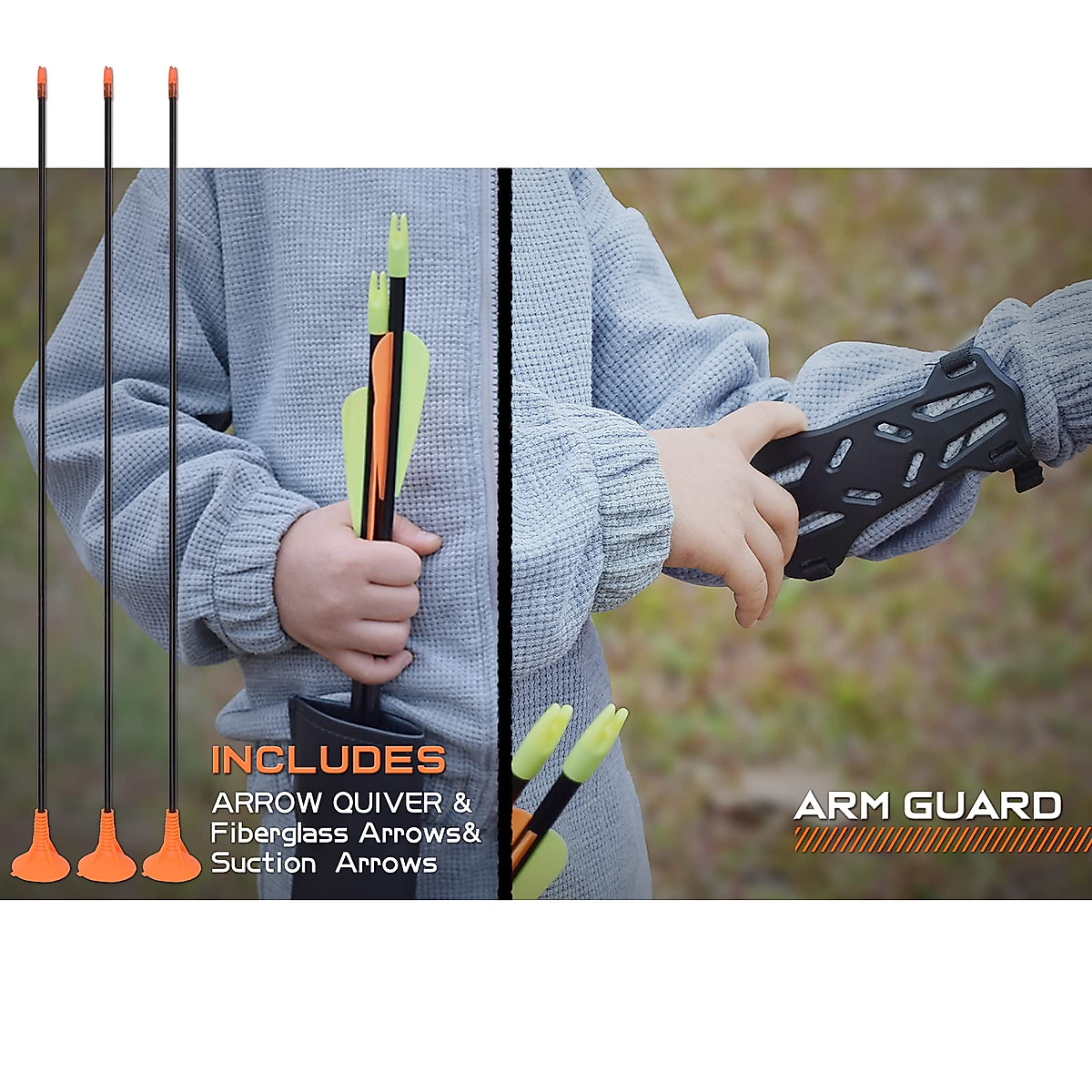 Elong Youth Recurve Bow and Arrow Set Outdoor with Quiver Children Junior Archery Beginner Longbow Target Training for Teen Teams Game