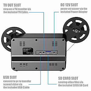 8mm & Super 8 Film to Digital Converter, Film Scanner Digitizer with 2.4" Screen, Convert 3” 5” 7” 9” Reels into 1080P Digital MP4 Files,Sharing & Saving on 32GB SD Card