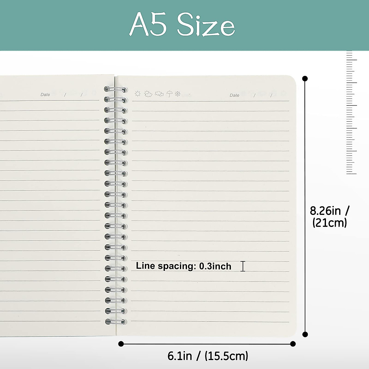 Toplive A5 Spiral Notebook, 2 Pack 8.25"x5.75" PP Hardcover Notebook Ruled Lined Journal Notebook 80 Sheets / 160 Pages for Student Office School Supplies