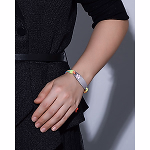 JF.JEWELRY Medical Alert Bracelets for Women, Personalized Custom Medical Bracelets for Women, Nylon Braided Medical ID Bracelets - Rainbow