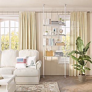 DYN Ptah 4-Tier Over Toilet Bathroom Organizer Floor to Ceiling, Over The Toilet Storage Rack with Tension Poles/Shelves, Adjustable Height, Width and Position, Metal Grey