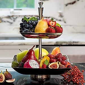 Colleta Home Tier Serving Tray- 2 Tier Cake Stand- Stainless Steel Server Stand- Cupcake Stand- Buffet Tower- Party Platter- Decorative Silver Dessert Tower