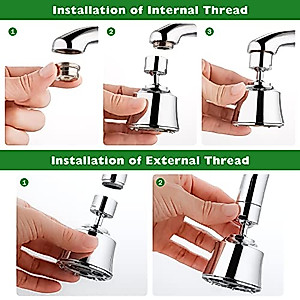 Houtingmaan Kitchen Sink Faucet Aerator with 2 Ball Joint, Big Angle Swivel Faucet Head Replacement with 4 Spray Models, 55/64-27UNS Famale Thread - Chrome