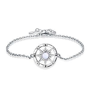 925-Sterling-Silver Opal/arrow/hollow/CZ Compass Necklace/bracelet for Women - Inspirational Nautical Dream Compass Pendant，White Gold Plated Necklaces Graduation Christmas Jewelry Gifts