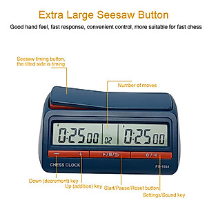 Chess Clock, Advanced Digital Chess & Game Timer, ABS Digital Display Professional International Chess Clock - Blue