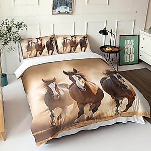 AILONEN Horse Duvet Cover Set Queen Size, Galloping Horse Comforter Cover Set for Kids Teen Boys Girls,3 Pieces Bedding 3D Printed Quilt Cover and 2 Pillowcases