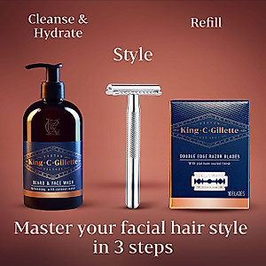 King C. Gillette Safety Razor with Chrome Plated Handle and 5 Platinum Coated Double Edge Safety Razor Blade Refills with Double Edge Safety Razor Blade Refills, 10ct