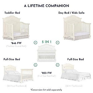 Evolur Aurora 5-In-1 Convertible Crib In Ivory Lace, Greenguard Gold Certified, Features 3 Mattress Height Settings, Sturdy And Spacious Baby Crib, Wooden Furniture
